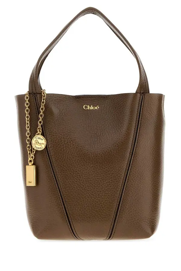 Chloé Mini Leather Spin Small Shopping Handbag With Short Handle And Shoulder Strap - Brown