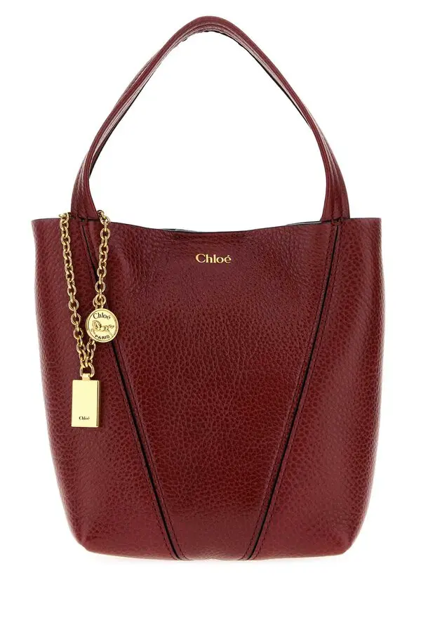 Chloé Small Tiziano Spin Shopping Handbag In Calf Leather - Red