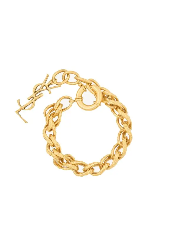 Saint Laurent Rope Chain Bracelet With Wave-embossed Links, Adjustable Spring Ring Clasp & Cassandre Charm Made In Italy - Oro