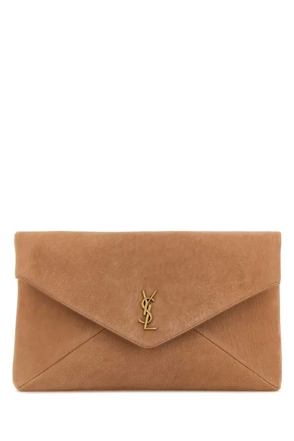Saint Laurent Antiqued Golden Metal Mini Suede Envelope Clutch - Pink