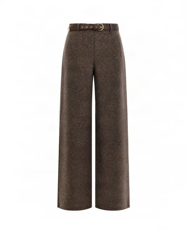 Max Mara Wide-leg Wool Blend Trousers With Belt - Cuoio