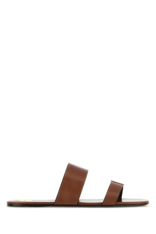 Saint Laurent Babylone Leather Slides - Brown