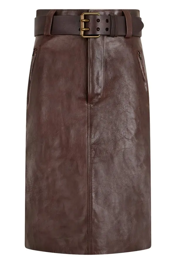 Saint Laurent Calfskin Leather Dress - Brown