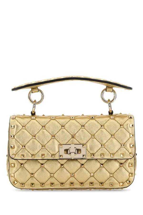 Valentino Garavani Rockstuds Leather Handbag With Shoulder Strap - Gold
