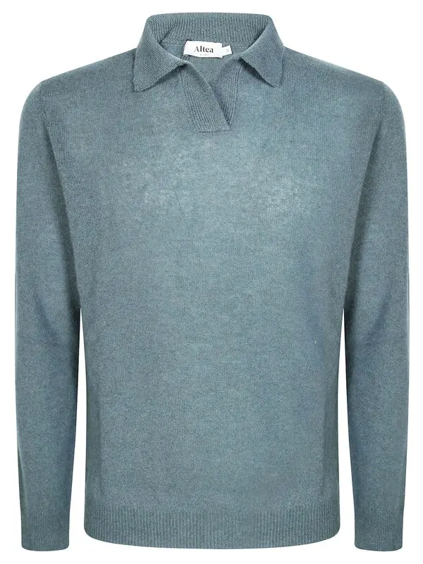 Altea Open-collar Polo Sweater In Cashmere & Merino Wool - Verde