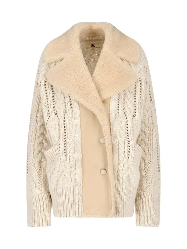 Ermanno Scervino Cable-knit Shearling Collar Jacket - Cream