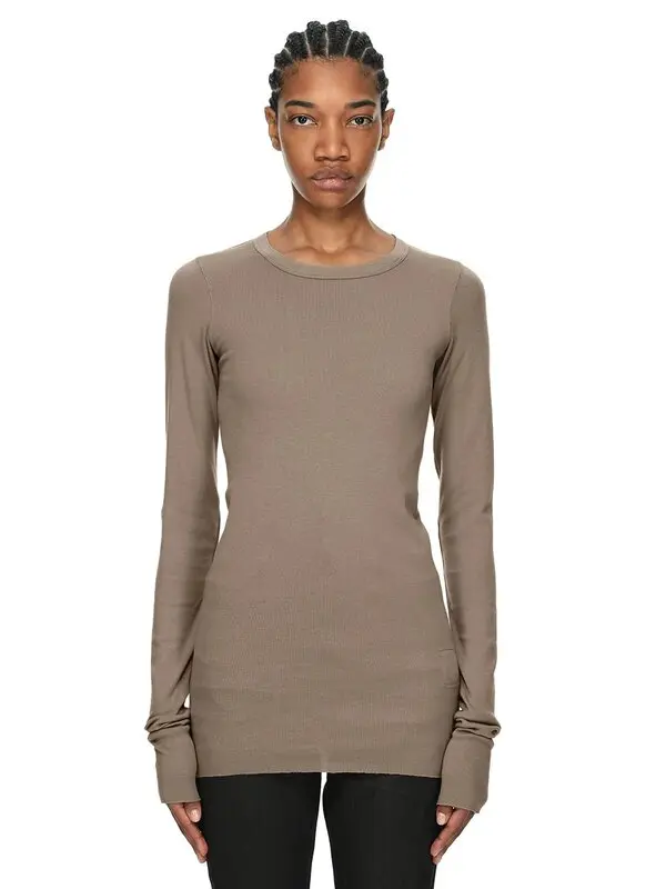 Rick Owens Ribbed Crew Neck Long Sleeve Cotton T-shirt - Grigio