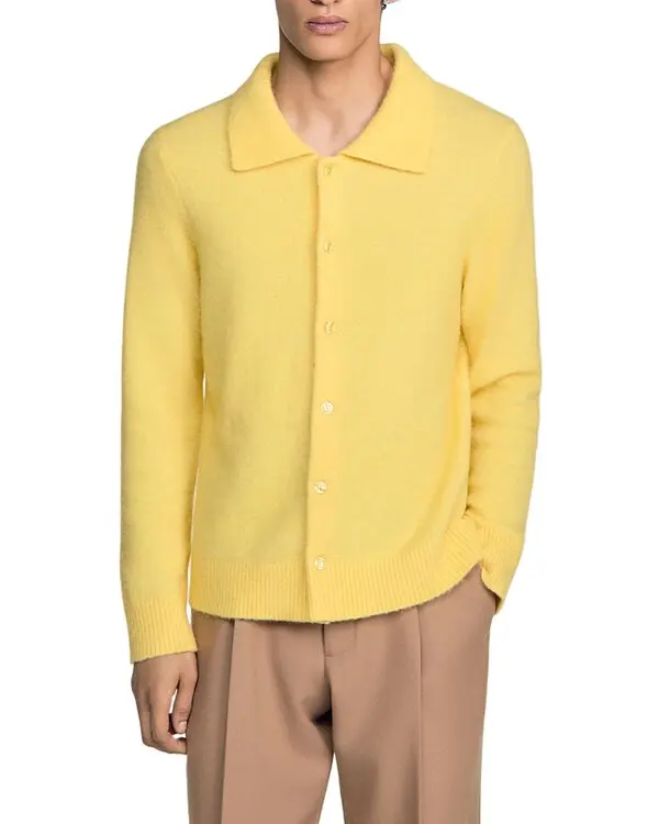 Sandro Bold Collar Button Down Cardigan Sweater - Yellow