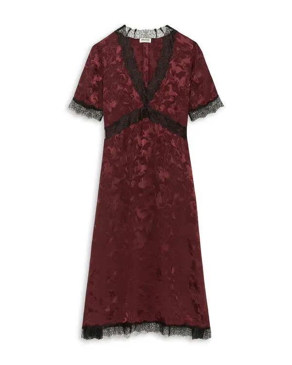 Zadig&Voltaire Redoxal Silk Lace Trim Midi Dress