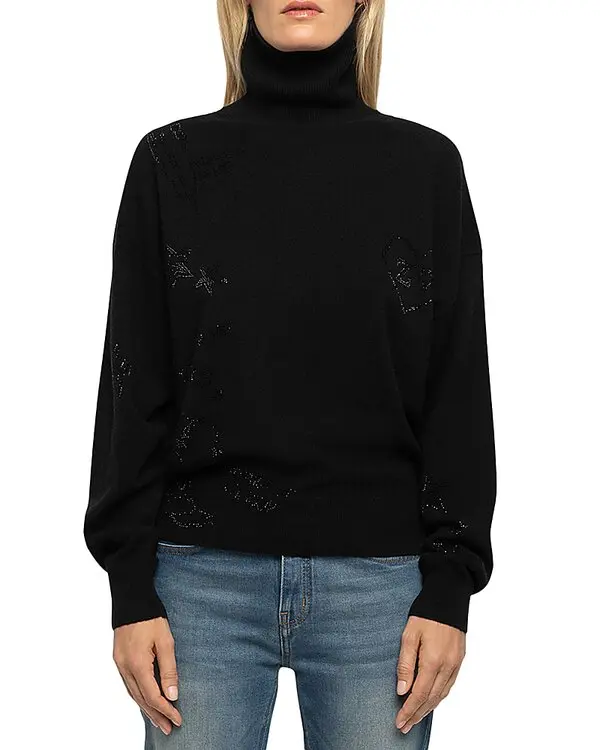 Zadig&Voltaire Souly Cashmere Embellished Turtleneck Sweater - Black