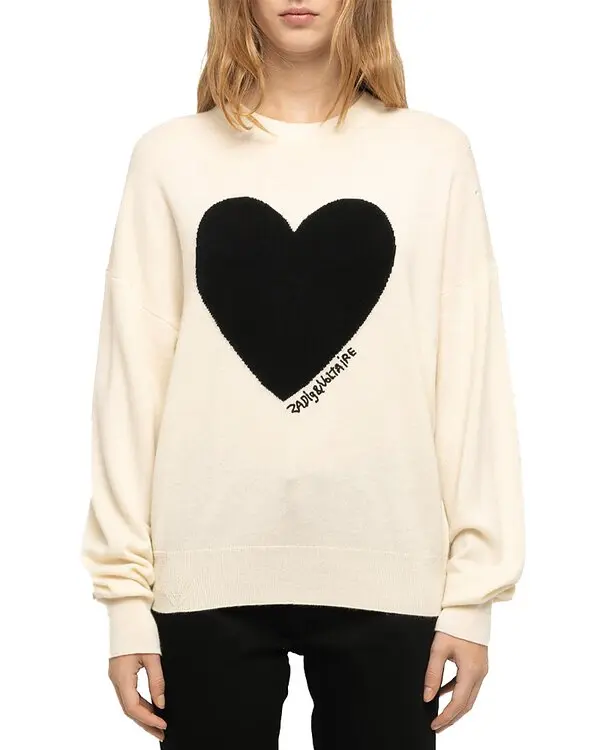 Zadig&Voltaire Soulo Wool & Cashmere Heart Sweater - Ecru