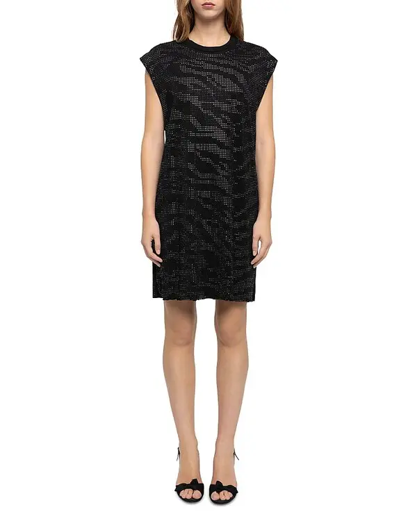Zadig&Voltaire Roe Cotton Embellished Zebra Motif Dress - Black