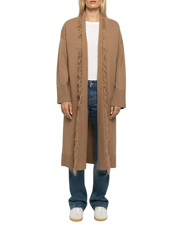 Zadig&Voltaire Camy Wool & Cashmere Fringed Cardigan - Camel
