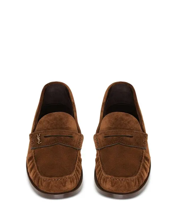 Saint Laurent Suede Loafers With Logo Detail