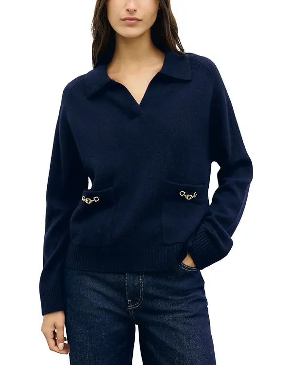 Gerard Darel Reni Wool Collared Sweater - Navy