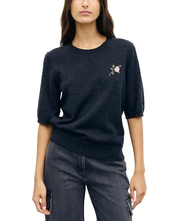 Gerard Darel Rolane Wool Elbow Sleeve Sweater - Charcoal