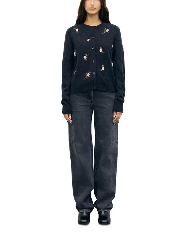 Gerard Darel Raymonde Wool Floral Intarsia Cardigan