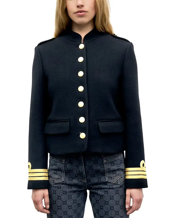 Gerard Darel Joslyn Button Front Military Jacket - Black
