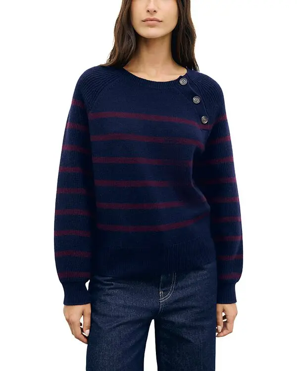Gerard Darel Reny Wool Shoulder Button Sweater - Navy