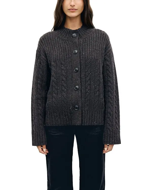 Gerard Darel Rafa Merino Wool Ribbed & Cable Knit Cardigan - Brown