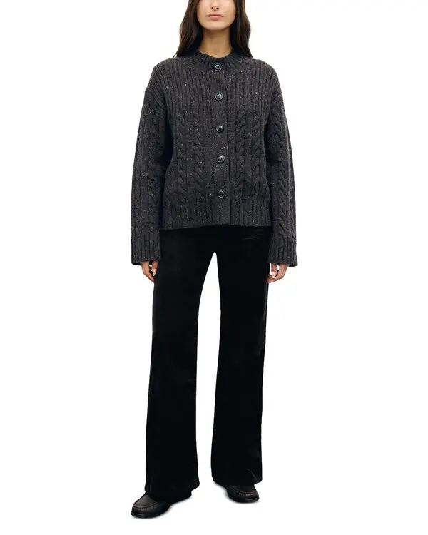 Gerard Darel Rafa Merino Wool Ribbed & Cable Knit Cardigan