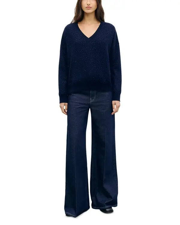 Gerard Darel Reda Embellished Wool V Neck Sweater
