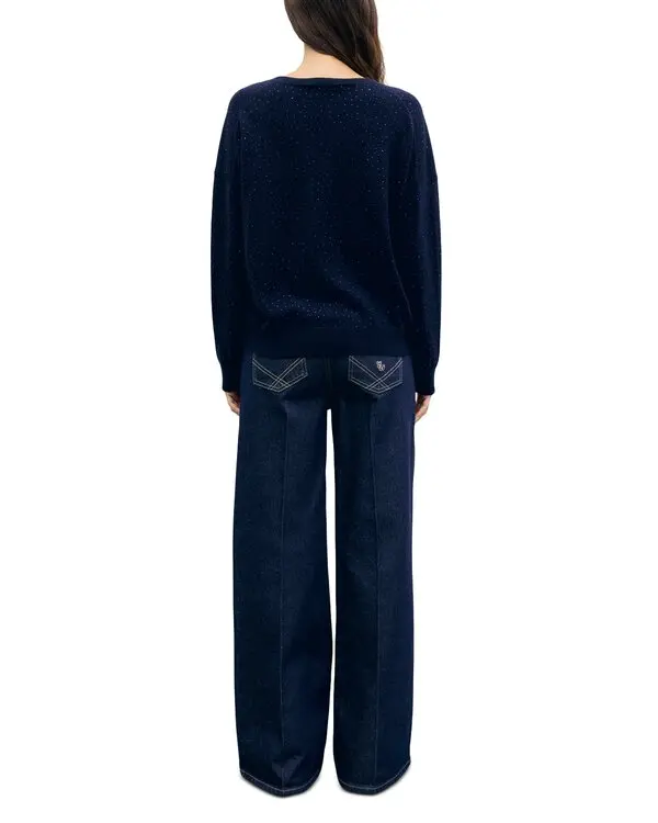 Gerard Darel Reda Embellished Wool V Neck Sweater