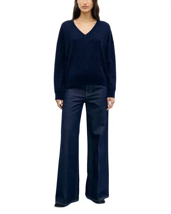 Gerard Darel Reda Embellished Wool V Neck Sweater