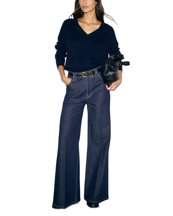 Gerard Darel Reda Embellished Wool V Neck Sweater