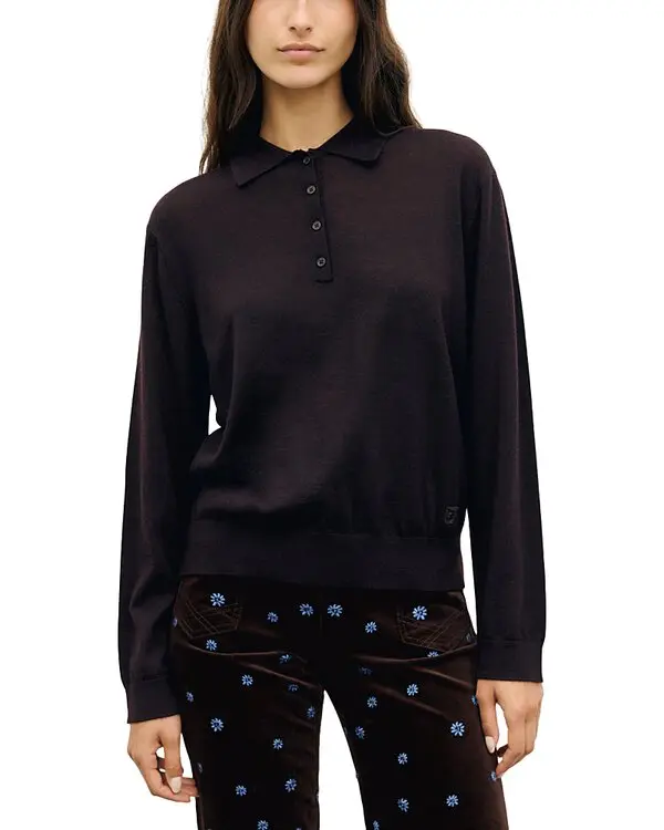 Gerard Darel Rebeca Merino Wool Collared Sweater - Brown