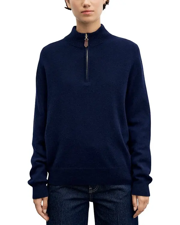 Gerard Darel Rhia Cashmere Half Zip Sweater - Navy
