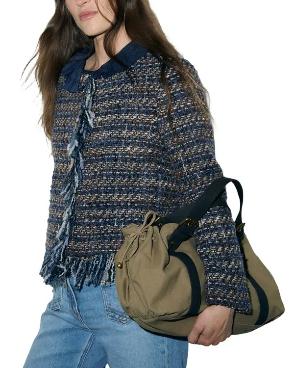 Gerard Darel Joya Fringe Trim Snap Front Jacket