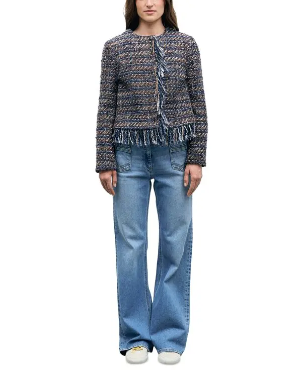Gerard Darel Joya Fringe Trim Snap Front Jacket