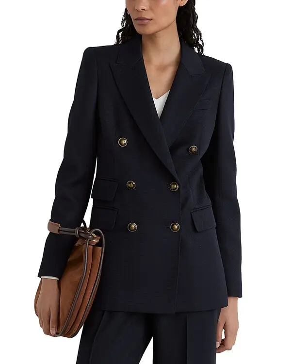 REISS Double Breasted Twill Blazer - Navy