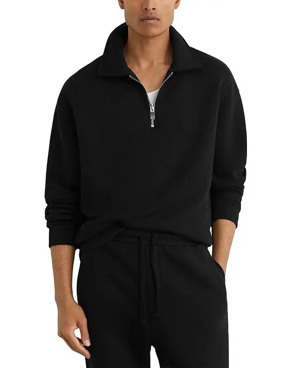 REISS Kurwin Cotton Half Zip Sweatshirt - Black