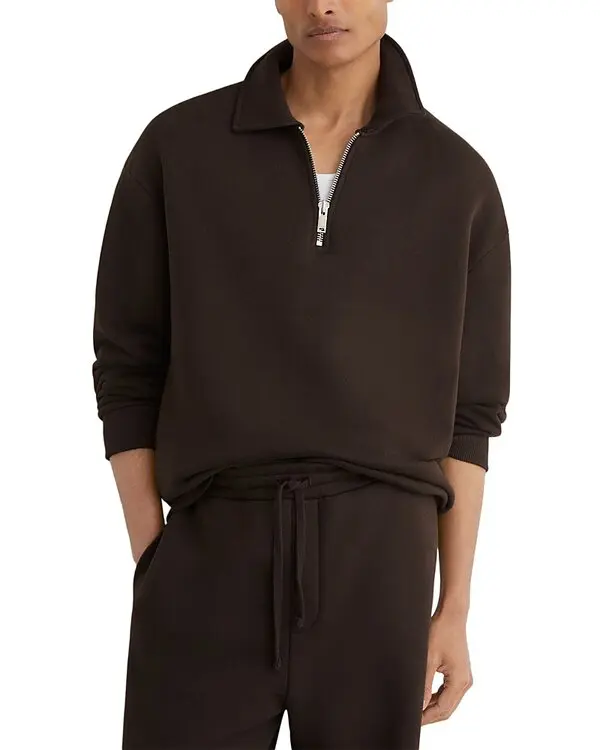REISS Kurwin Cotton Half Zip Sweatshirt - Chocolate
