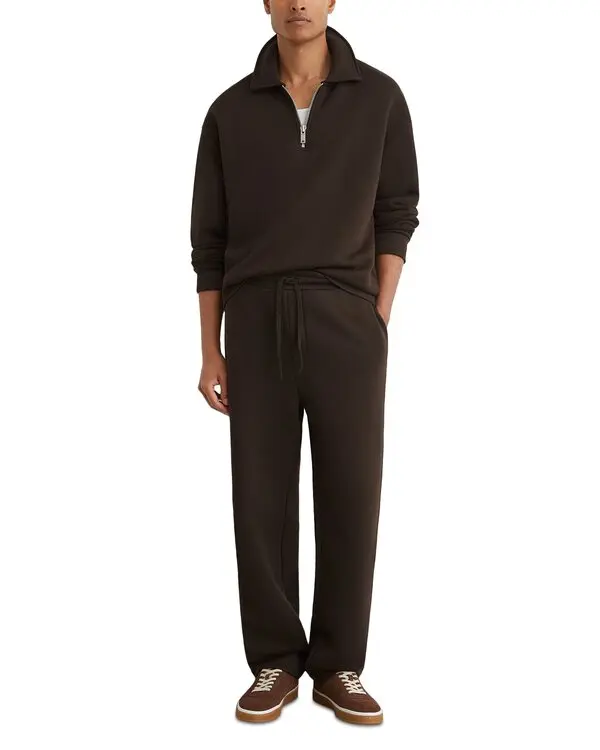 REISS Kurwin Cotton Half Zip Sweatshirt - Chocolate