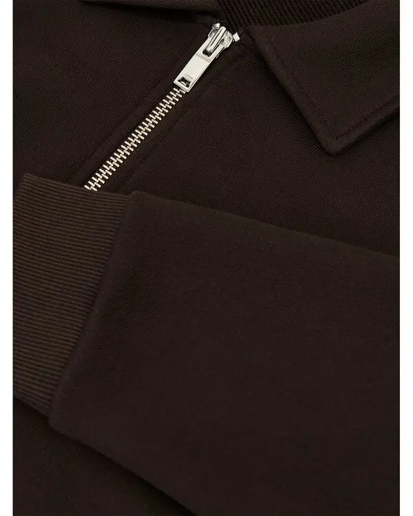 REISS Kurwin Cotton Half Zip Sweatshirt - Chocolate