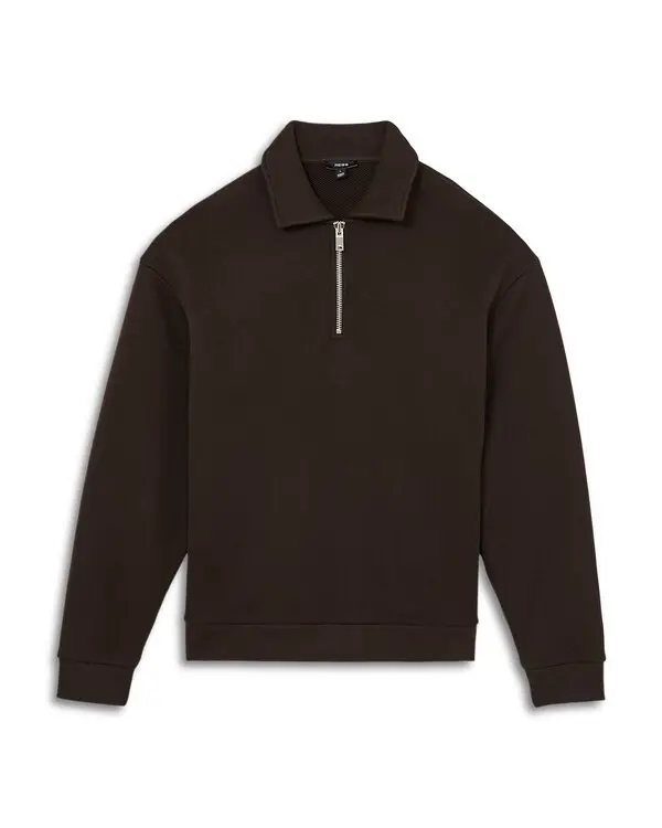 REISS Kurwin Cotton Half Zip Sweatshirt - Chocolate