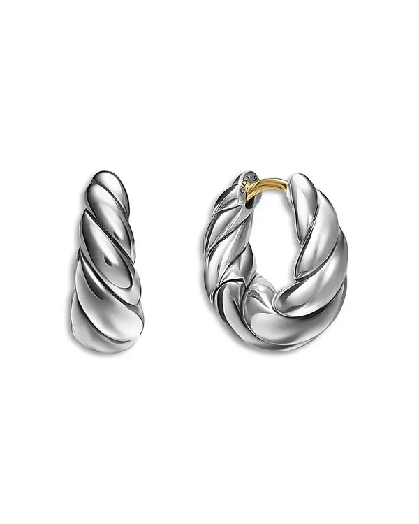 David Yurman Sculpted Cable Tapered Hoop Earrings In And 15.7mm - Sterling Silver