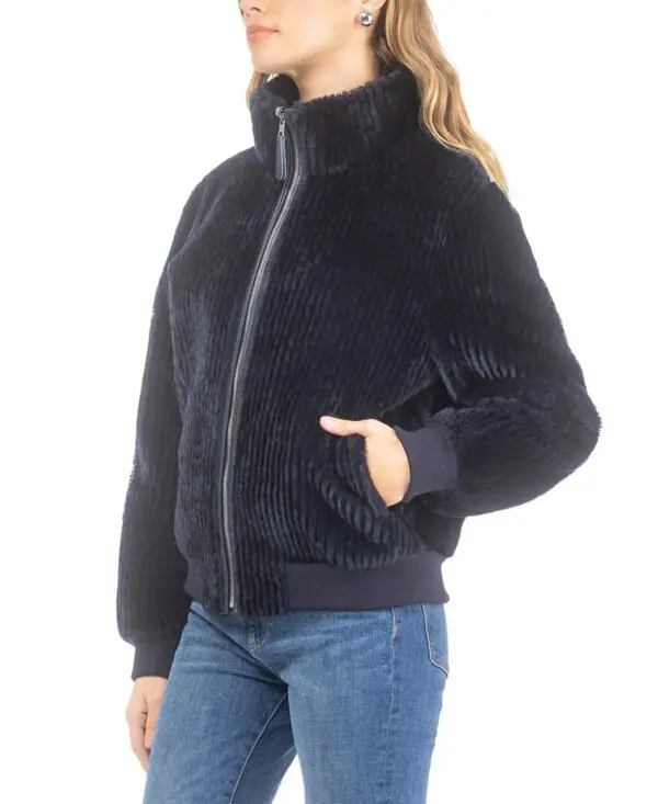 Gorski Reversible Shearling Lamb Insignia Bomber Jacket - Navy/black