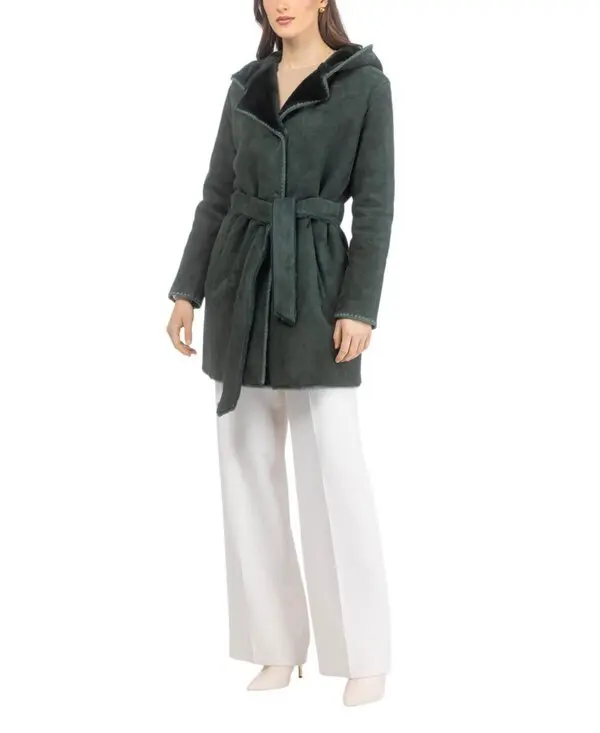 Gorski Merino Shearling Lamb Parka With Embroidered Trim With Belt