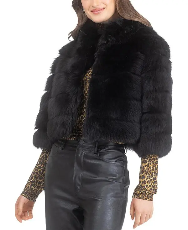 Gorski Merinillo Shearling Lamb Bolero With Cropped Sleeves - Black