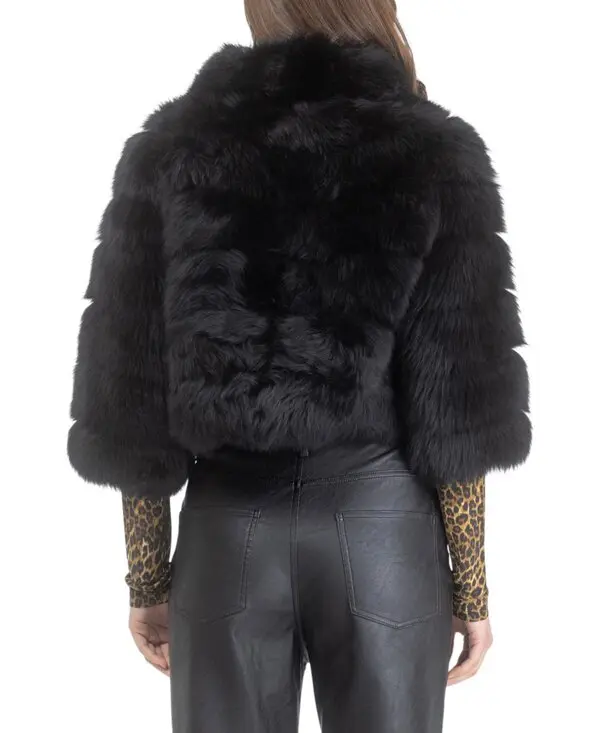 Gorski Merinillo Shearling Lamb Bolero With Cropped Sleeves - Black