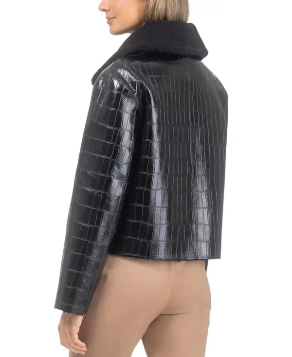 Gorski Shearling Lamb Croco Embossed Zip Jacket