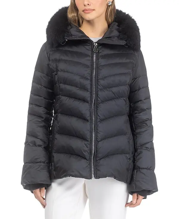 Gorski Apres-ski Chevron Jacket With Detachable Toscana Lamb Hood Trim - Black/black