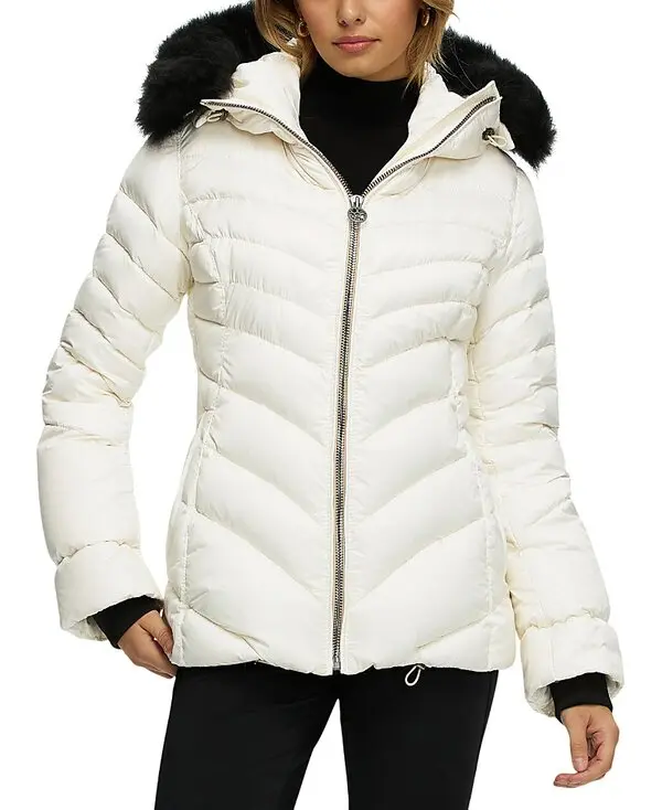 Gorski Apres-ski Chevron Jacket With Detachable Toscana Lamb Hood Trim - Ivory/black
