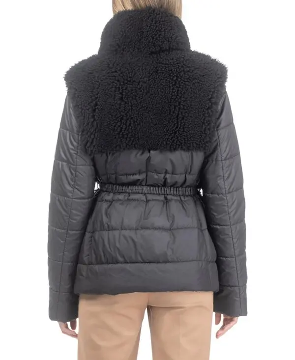 Gorski Curly Shearling Lamb Jacket With Quilted Sleeves And Back With Belt