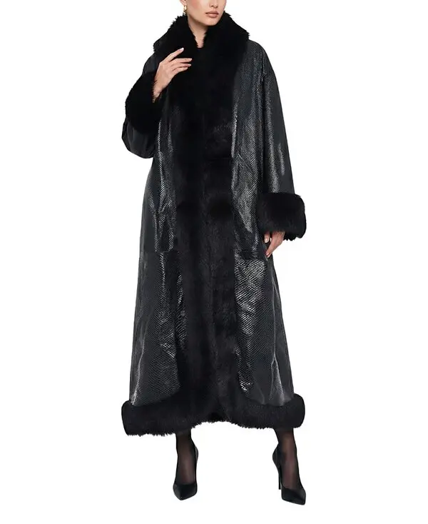 Gorski Python Embossed Nappa Leather Coat With Merinillo Shearling Lamb Trim - Black
