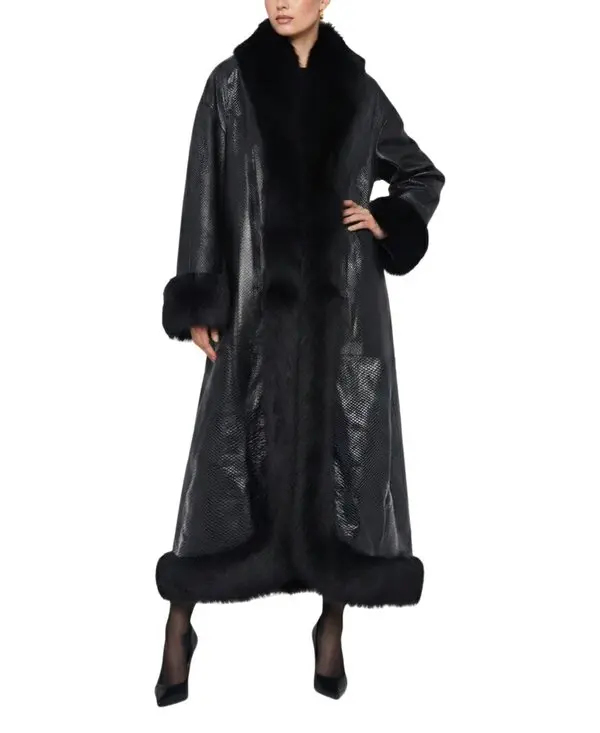 Gorski Python Embossed Nappa Leather Coat With Merinillo Shearling Lamb Trim